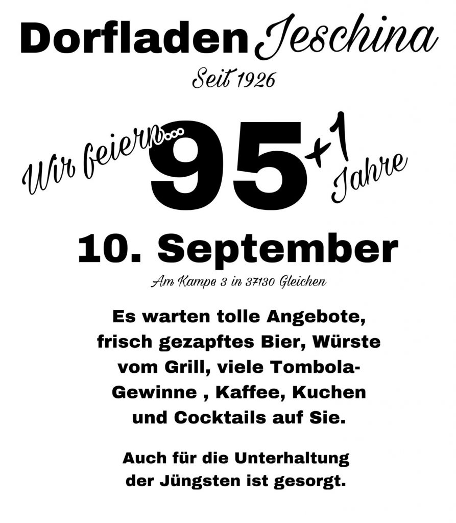Jubiläumsfest 95+1 Jahre Dorfladen Groß Lengden – Gemeinde Gleichen